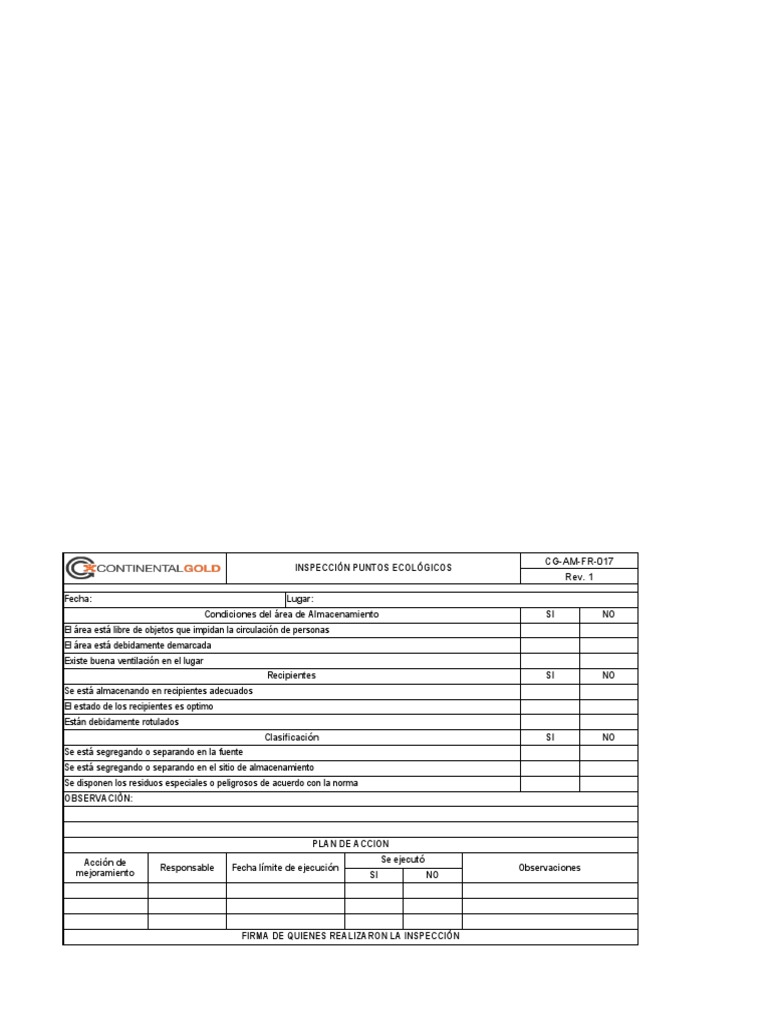 Cg-Gs-Sga-Fr-030 Inspeccion de Puntos Ecologicos - Agosto | PDF | Residuos | Entorno natural