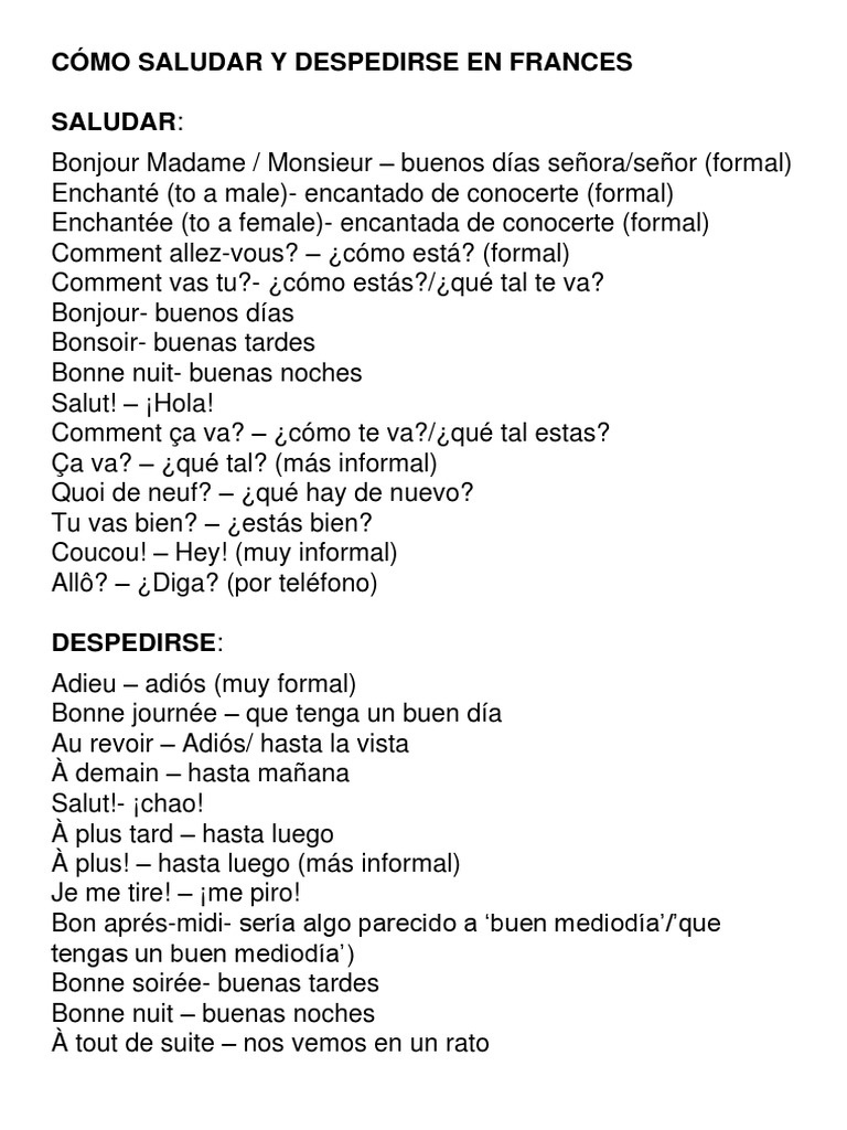 Francés Saludos-Despedidas | PDF