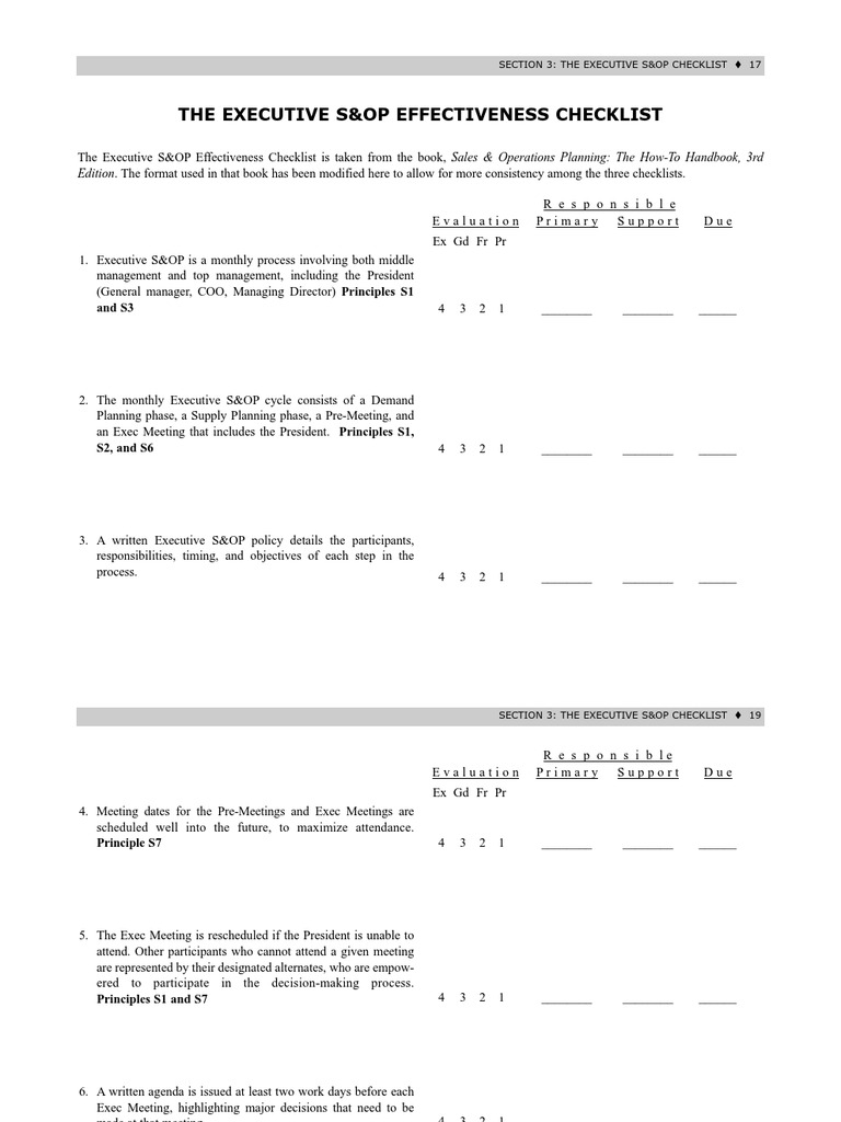 The Executive S&Op Effectiveness Checklist | PDF | Accountability ...