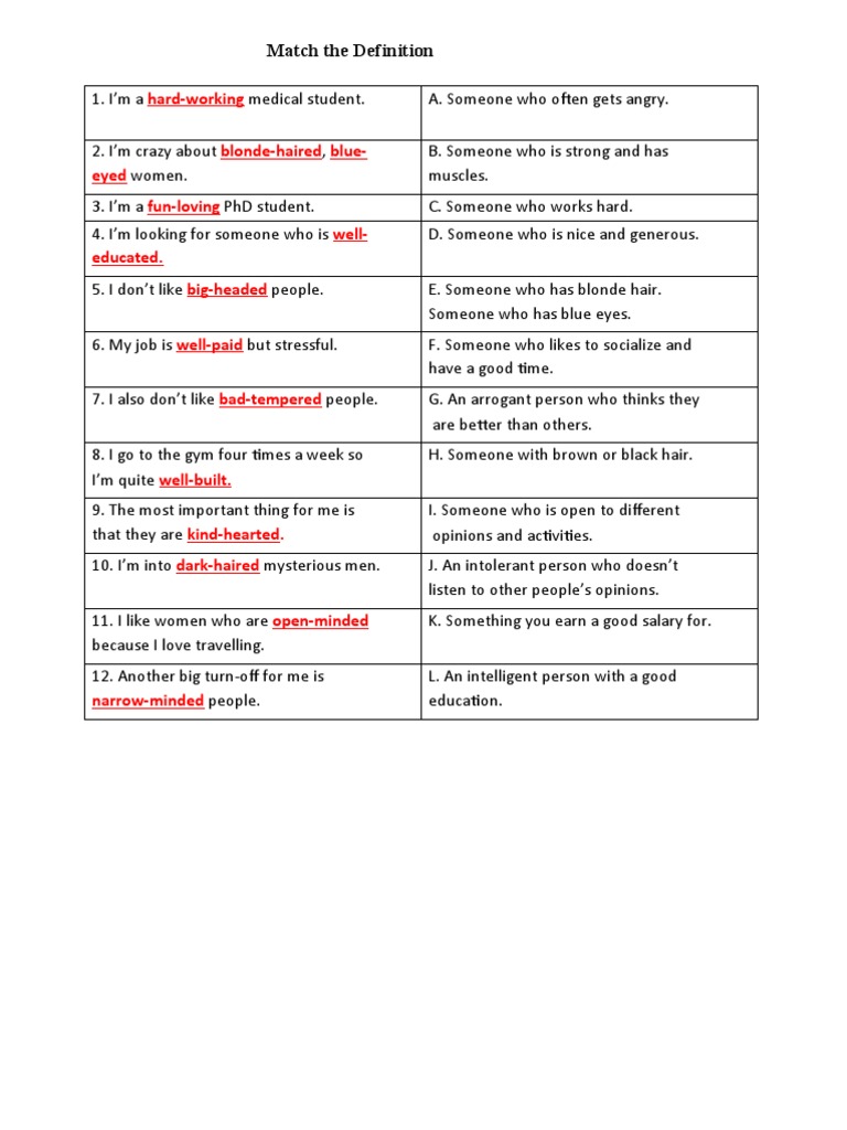 Dating Match Adjectives | PDF | Adjective | Morphology