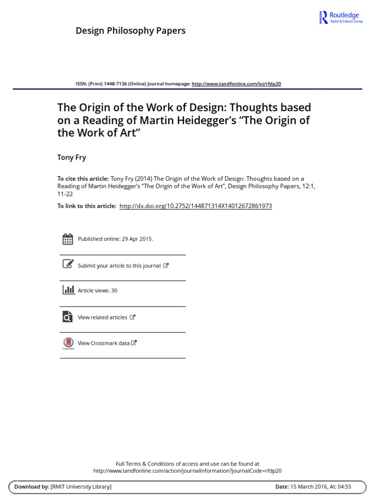 FRY, Tony - The Origin of The Work of Design | PDF | Martin Heidegger ...