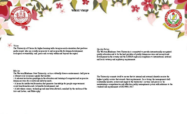 WMSU's Vision, Mission and Quality Policy | PDF