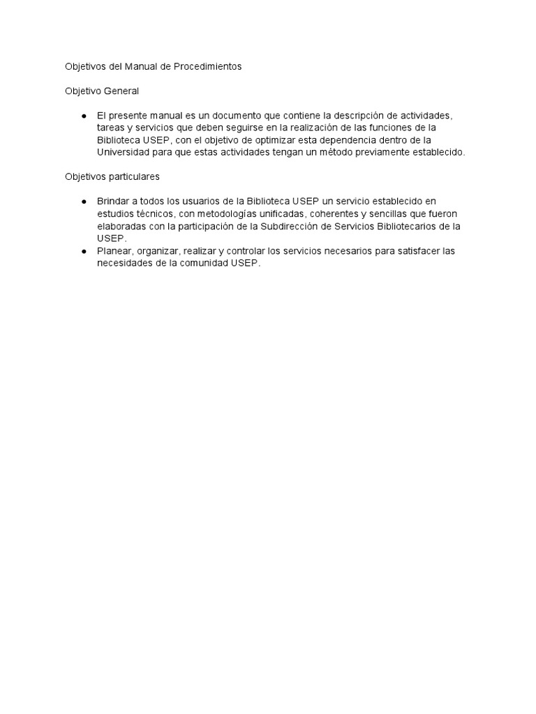 Objetivos Del Manual de Procedimientos | PDF