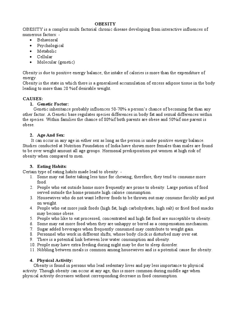 Understanding the Complex Multi-Factorial Nature of Obesity: A ...