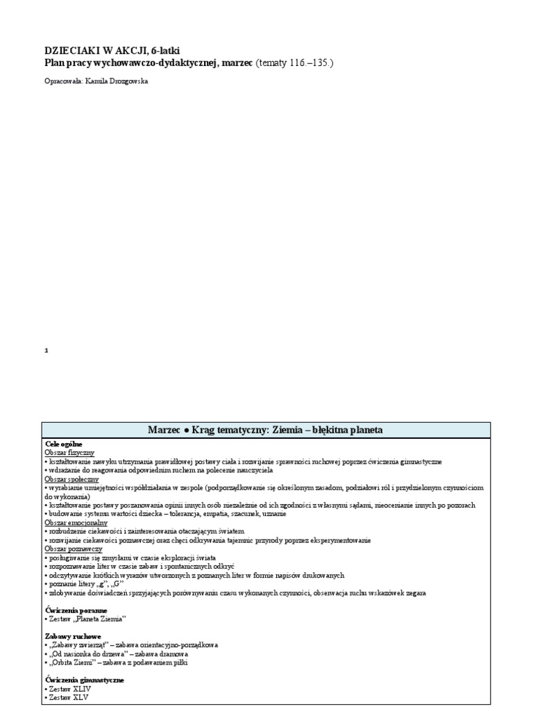 Plan Pracy Marzec Grupa Xi - Kopia | PDF