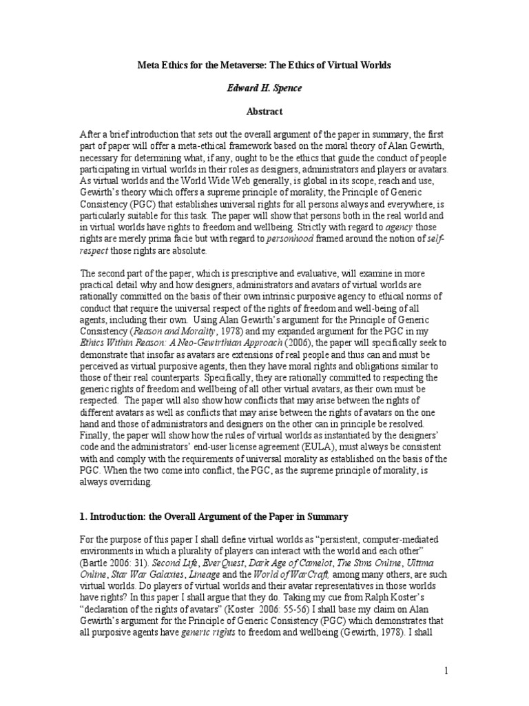 Meta Ethics For The Metaverse The Ethics | PDF