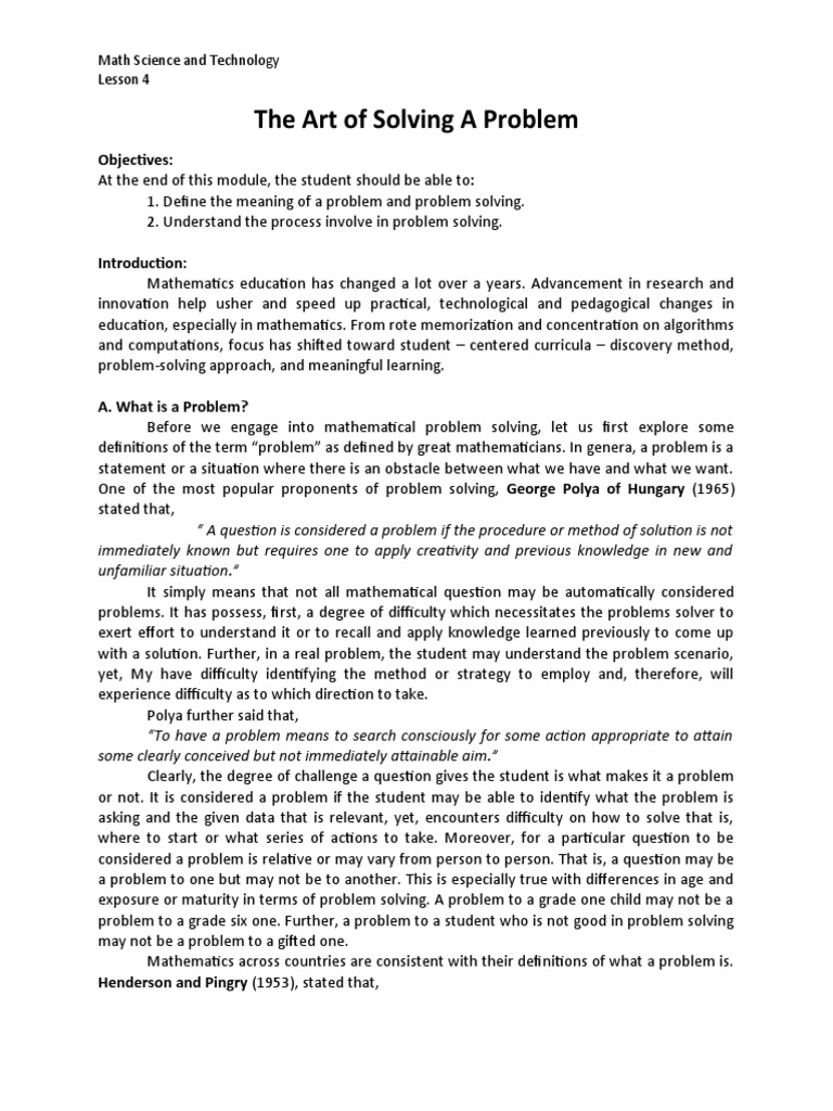 MST Week 5 Lesson 4 The Art of Problem Solving | PDF | Mathematics | Change