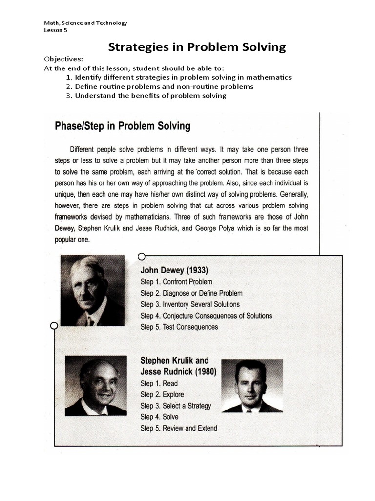 MST Week 7 Lesson 5 Strategies in Problem Solving | PDF