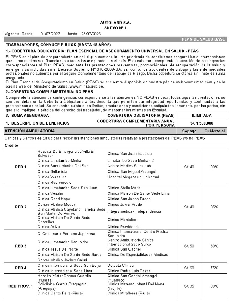 EPS Rímac - Plan Base, Adic1 y Adic2 | PDF | Lima | Perú