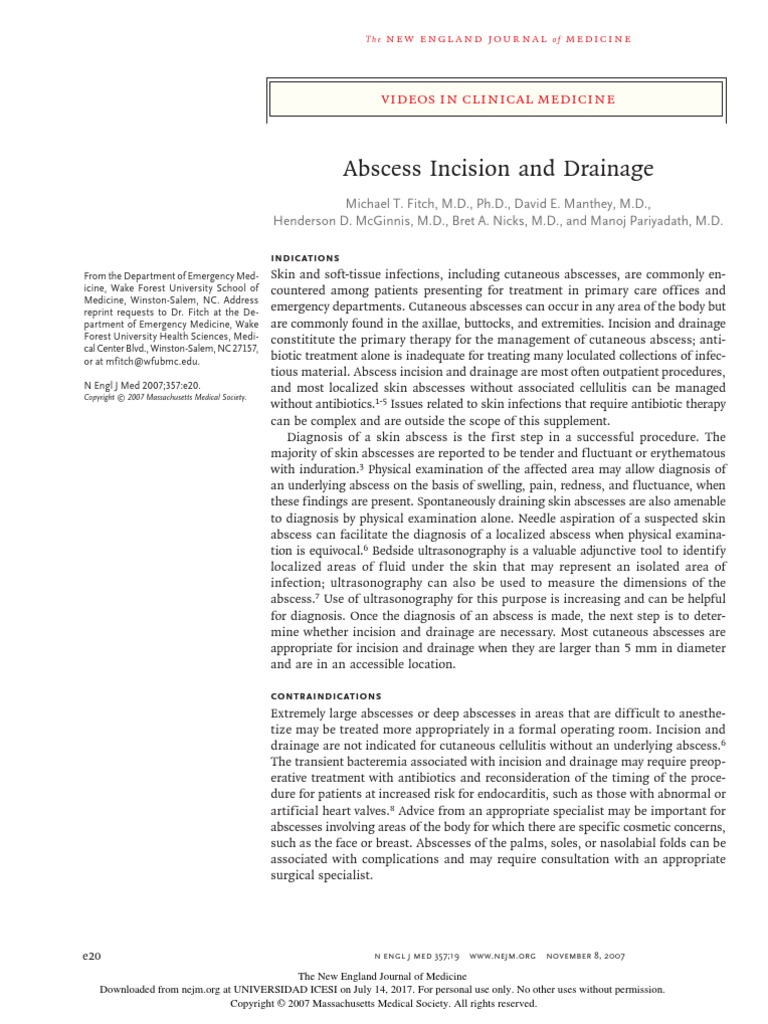 Abscess Incision and Drainage NEJM | PDF | Medical Specialties | Health ...