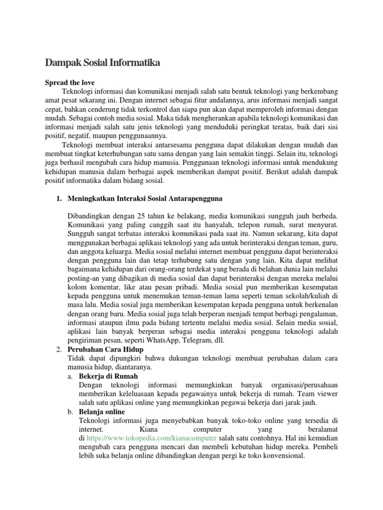 Dampak Sosial Informatika | PDF