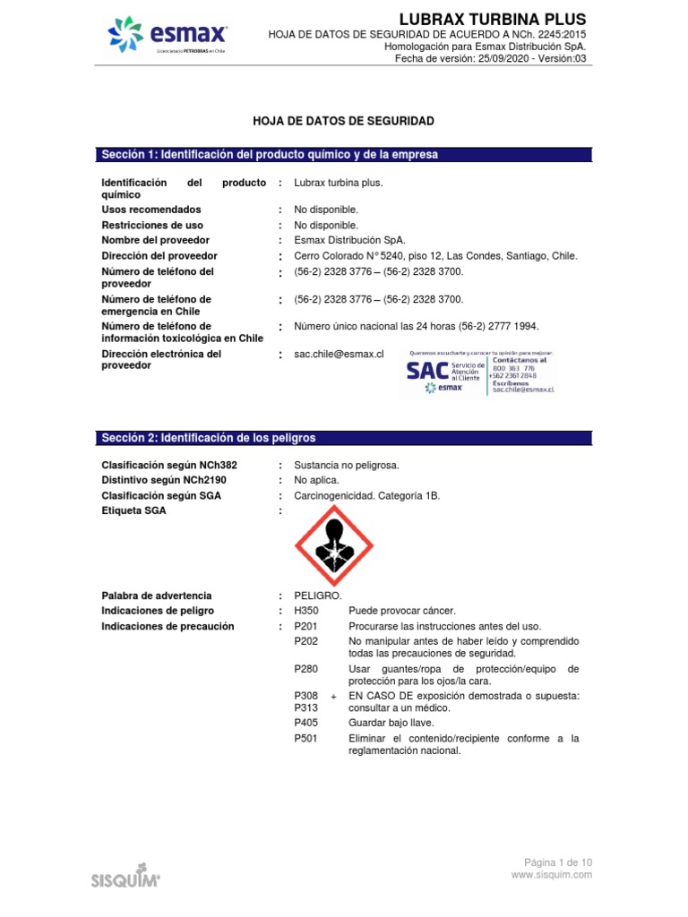 HDS Lubrax Turbina Plus | PDF | Agua | Contaminación
