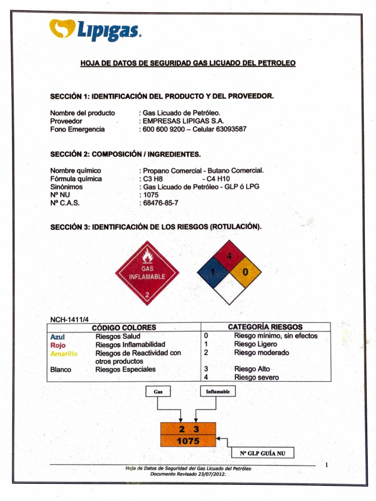 Hoja de .Datos Gas Licuado | PDF | Gas de petróleo licuado | Combustibles