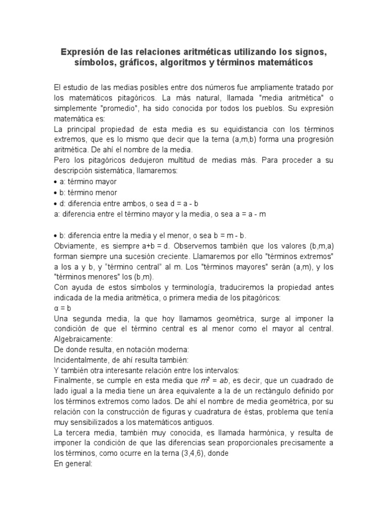 Expresión de Las Relaciones Aritméticas Utilizando Los Signos | PDF ...