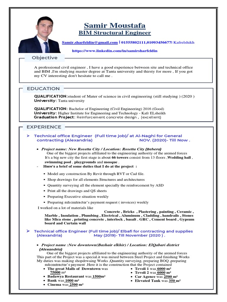 Samir Moustafa: BIM Structural Engineer CV | PDF | Building Engineering ...