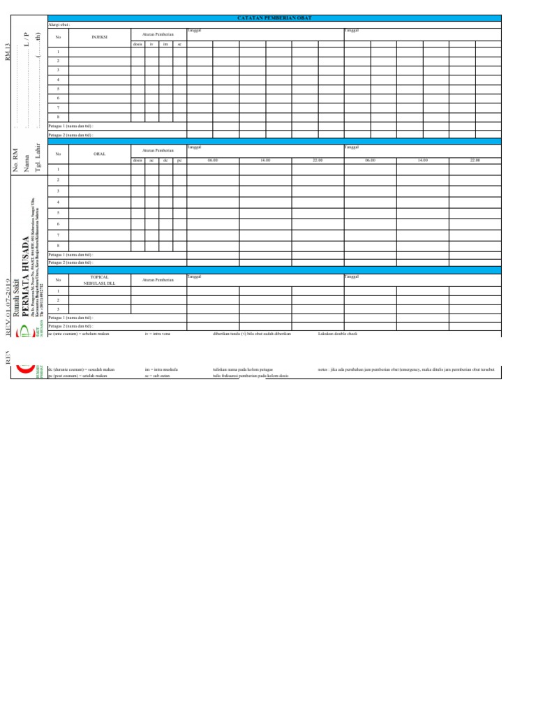 0131 Catatan Pemberian Obat Fix | PDF