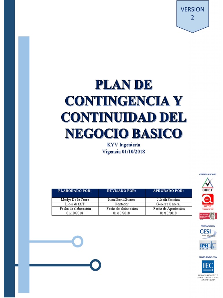 V2-Plan de Contingencia y Continuidad Del Negocio Básico | Descargar gratis PDF | Ingenieria ...
