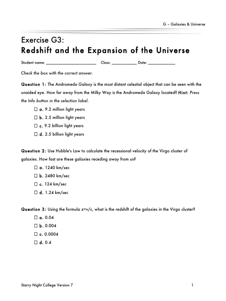 G3 Redshift and The Expansion of The Universe | PDF