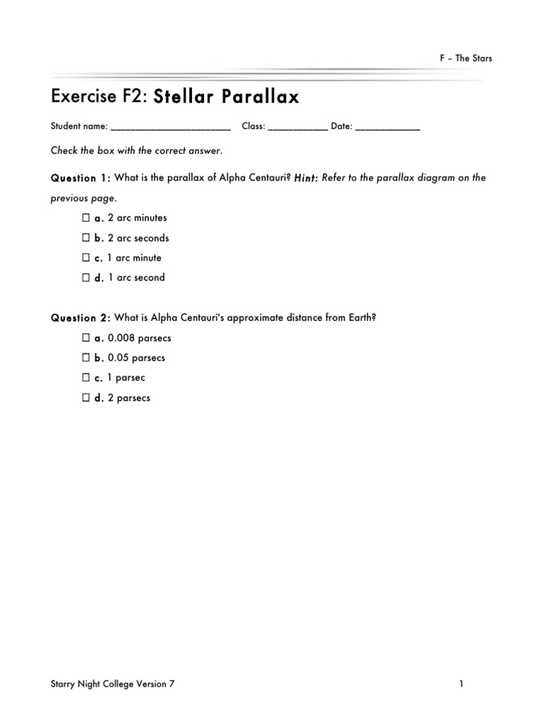 F2 Stellar Parallax | PDF