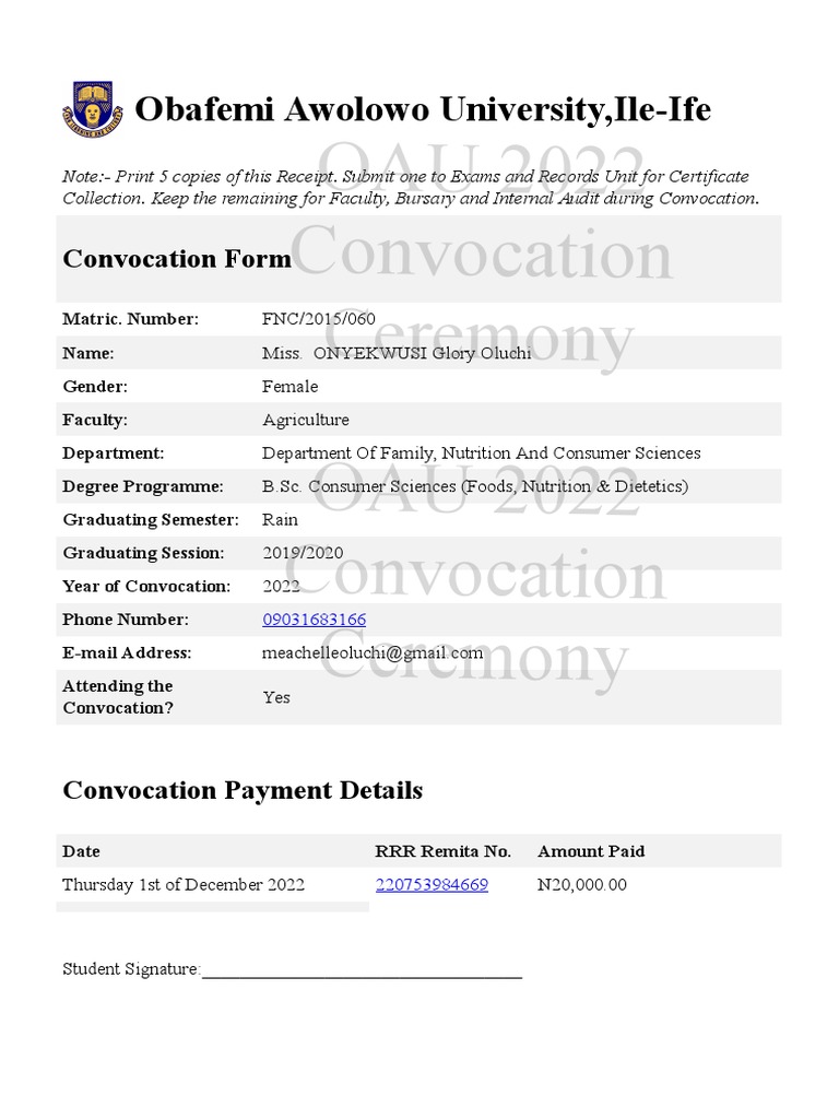 Oaucc 2016 Convocation | PDF