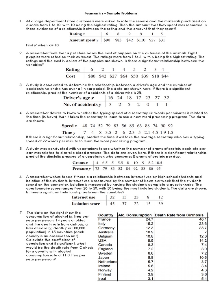 Pearsons R Sample Problems | PDF