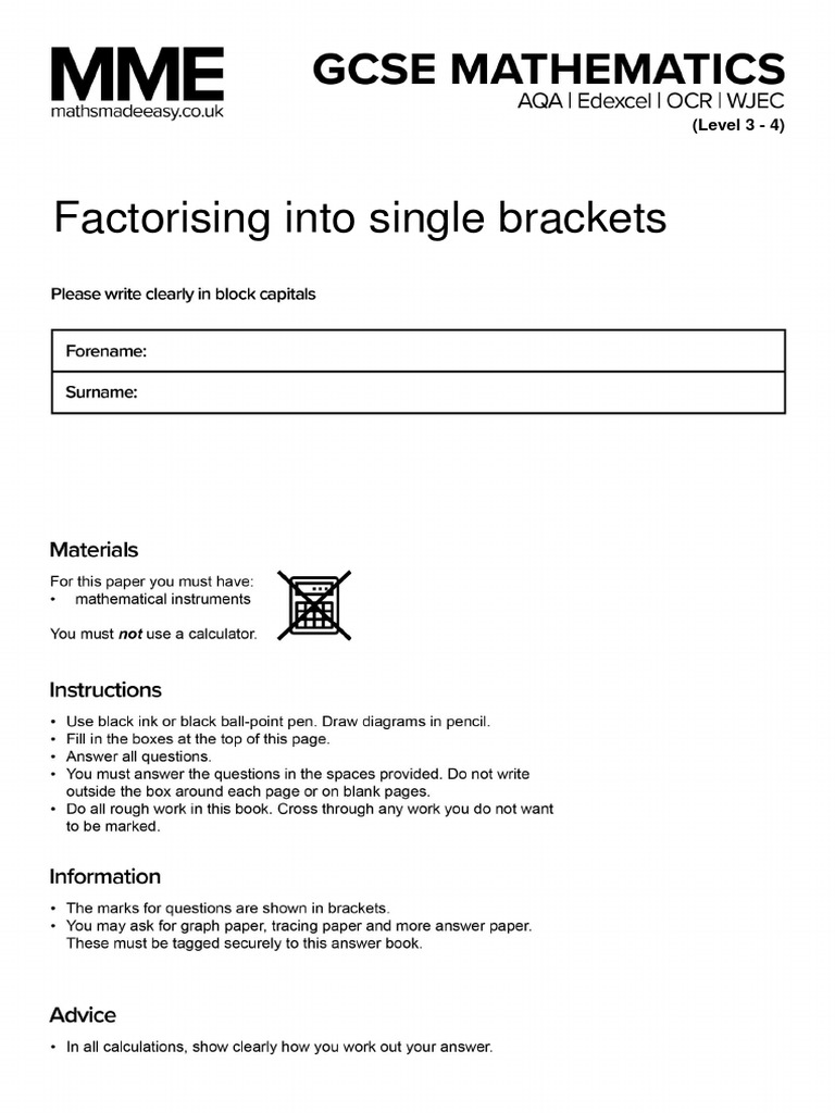 Factorising Questions Mme Pdf