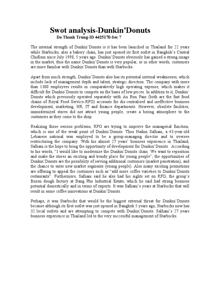 Dunkin' Donuts SWOT Analysis | PDF | Starbucks | Doughnut