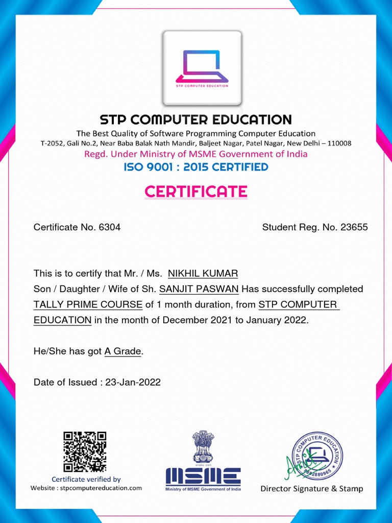 Tally Prime Certificate | PDF