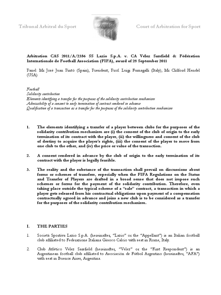 Cas 2011/a/2356 | PDF | Arbitration | Interest