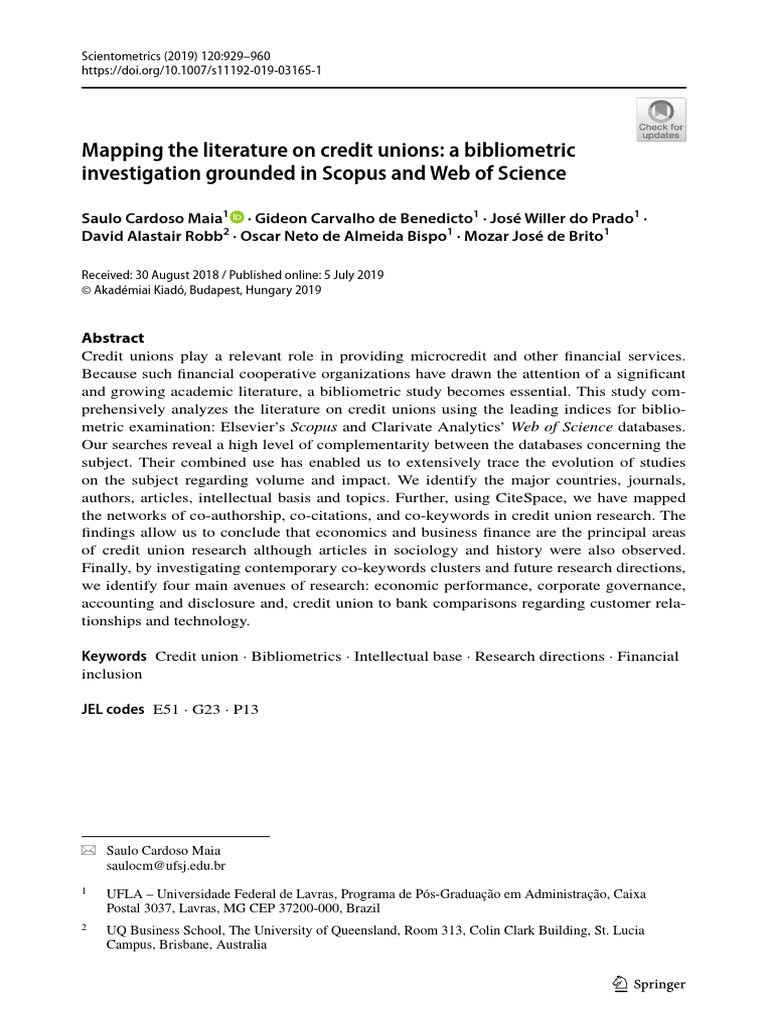 Mapping The Literature On Credit Unions A Bibliometric Investigation