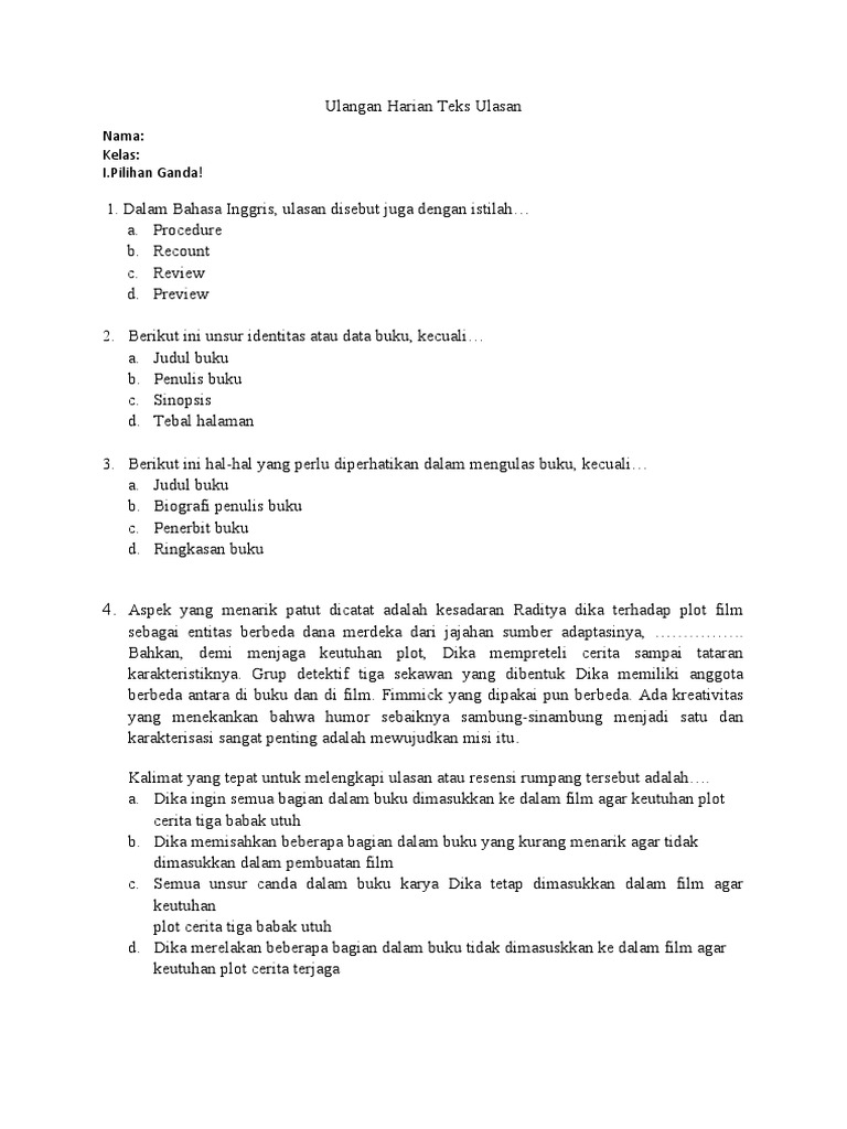 Latihan Soal Teks Ulasan | PDF