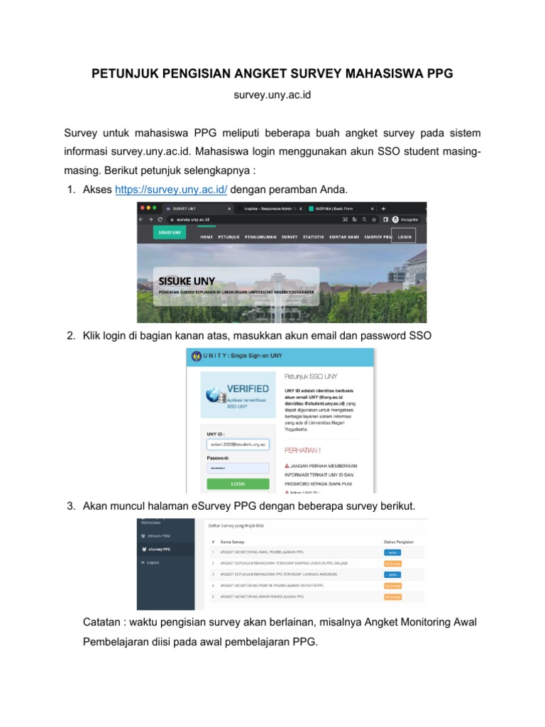 Petunjuk Pengisian Angket Survey Mahasiswa PPG Uny | PDF