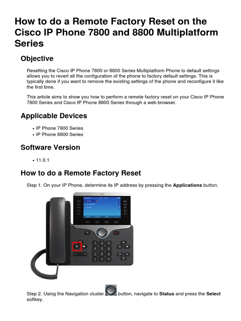 Smb5661 How To Do A Remote Factory Reset On The Cisco Ip Phone 7800 | PDF
