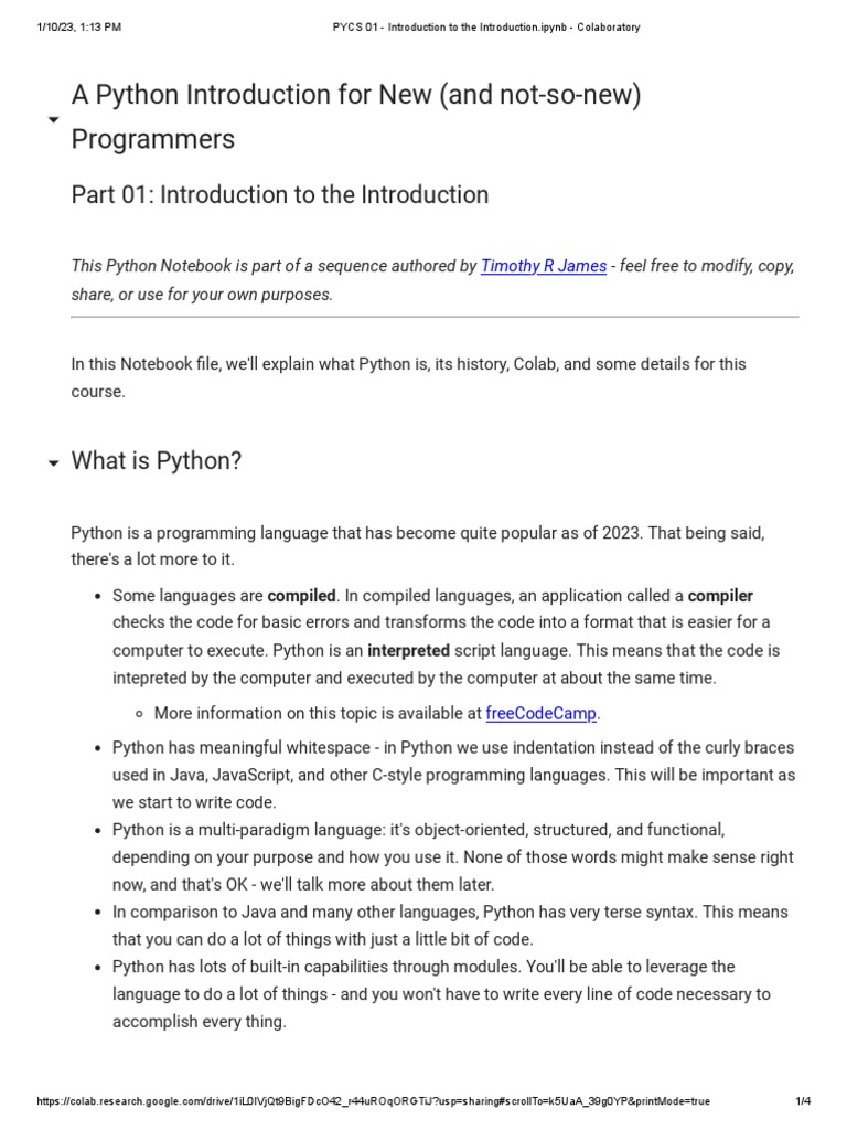PYCS 01 - Introduction To The Introduction - Ipynb - Colaboratory ...
