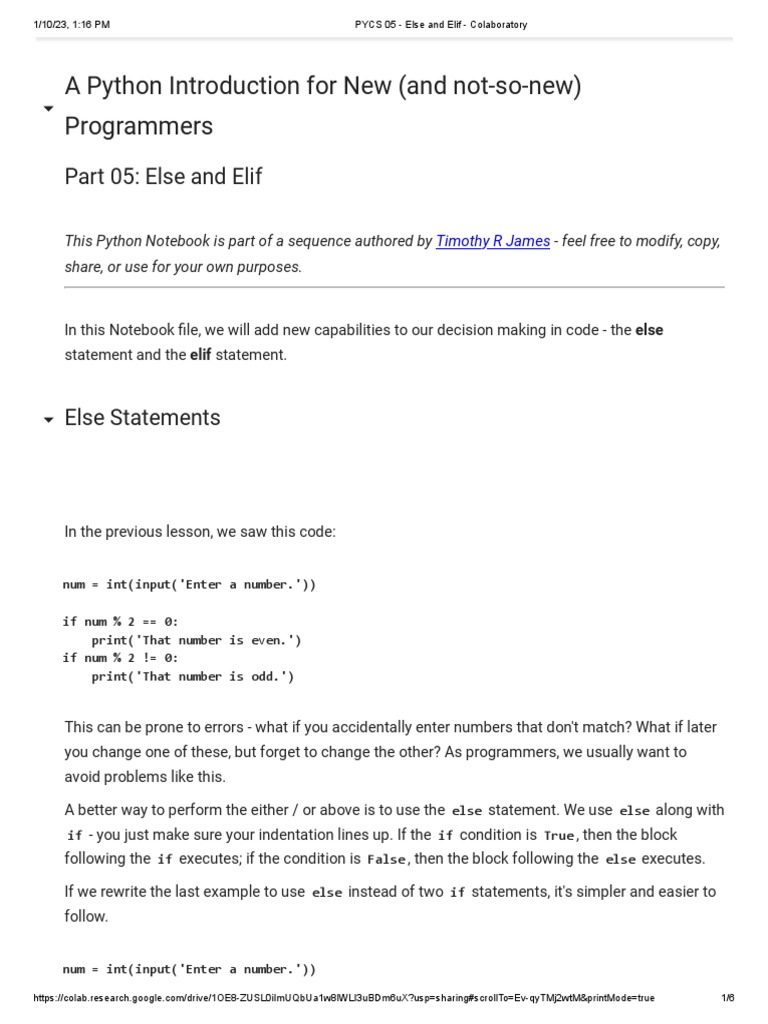 PYCS 05 - Else and Elif - Colaboratory | PDF | Python (Programming Language) | Computer Science
