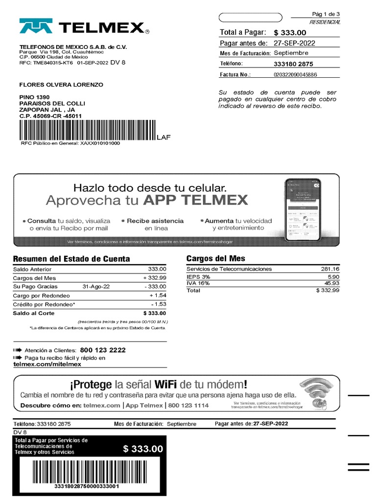 Recibo Telmex | PDF
