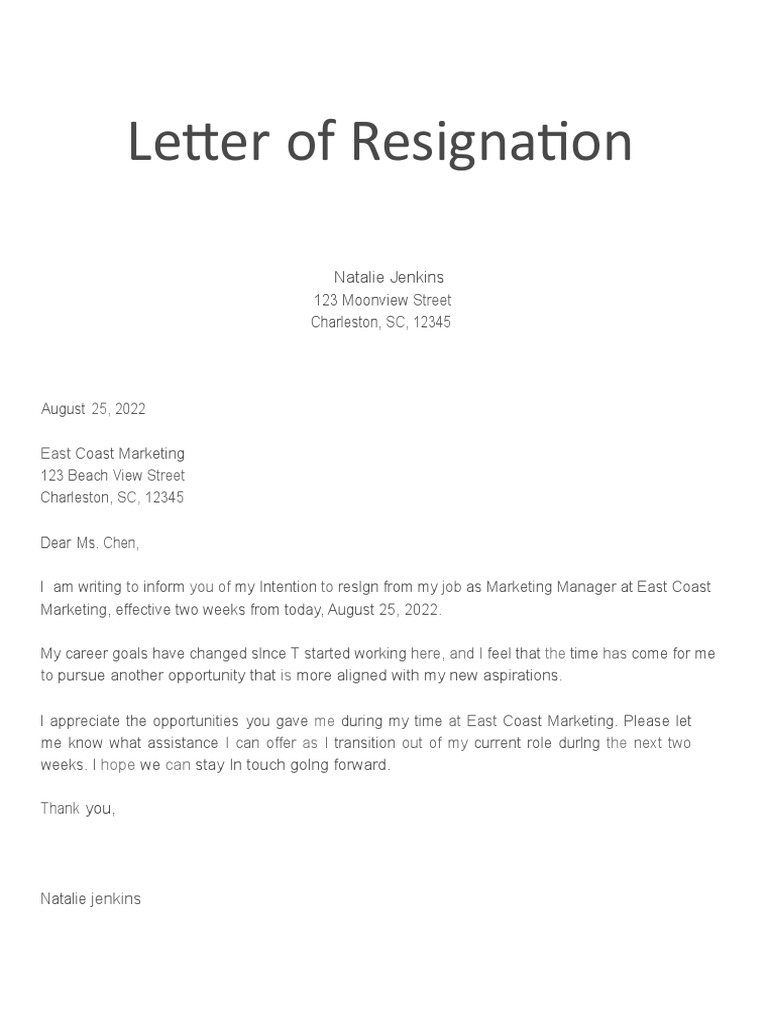 Resignation Letter Example | PDF