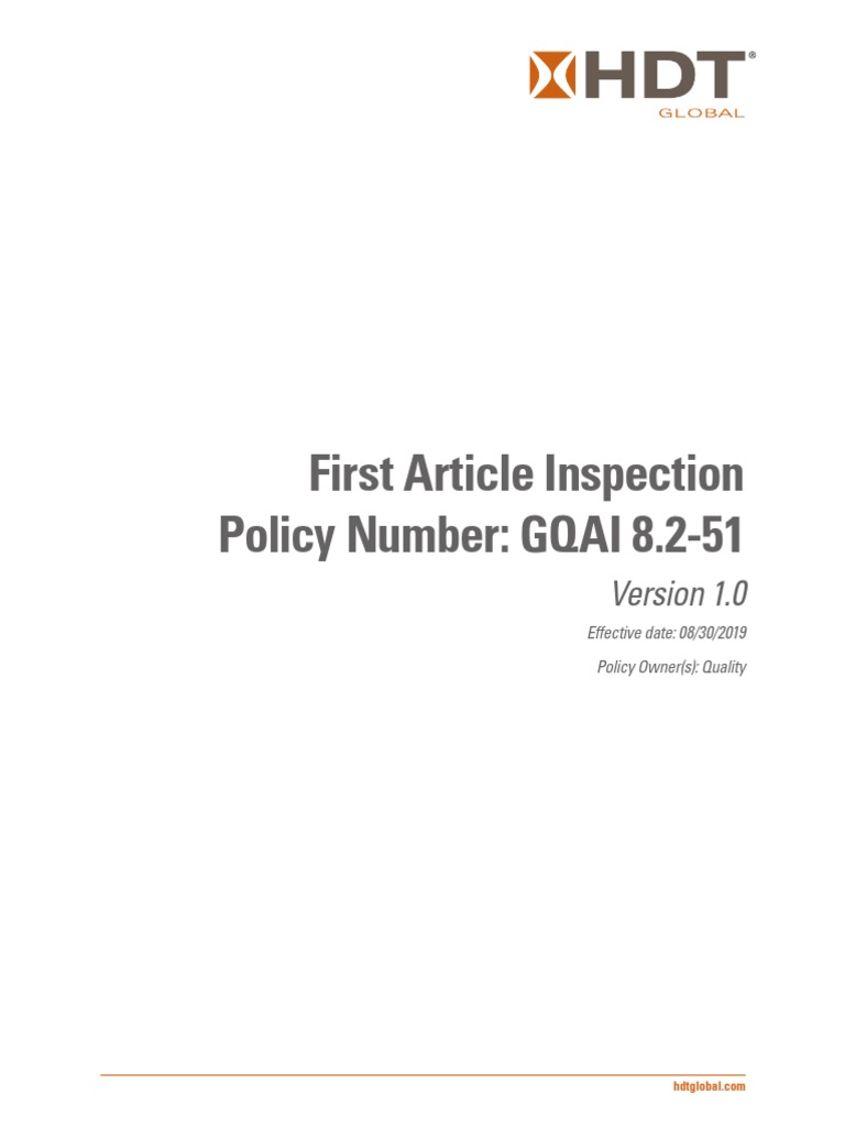 First Article Inspection Policy | PDF | Specification (Technical ...