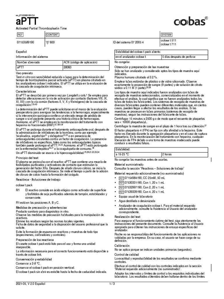 Insert - aPTT.ms 07153589190.v2.es | PDF | Fluidos corporales | Tejido ...