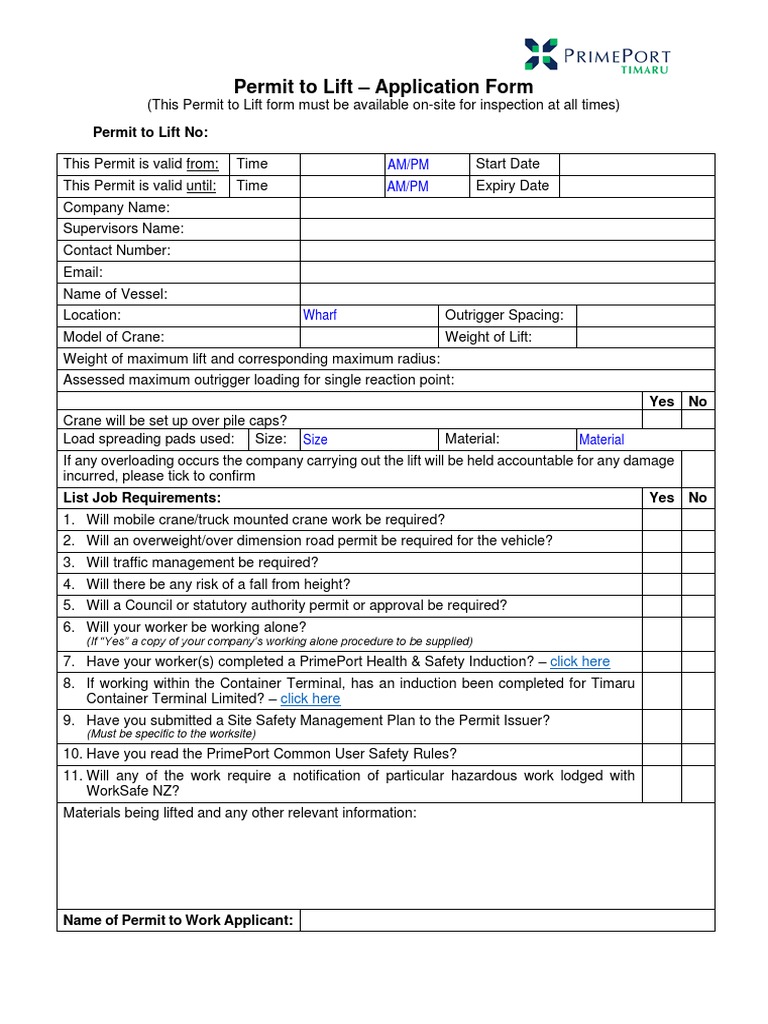 Permit To Lift | PDF | Crane (Machine) | Occupational Safety And Health