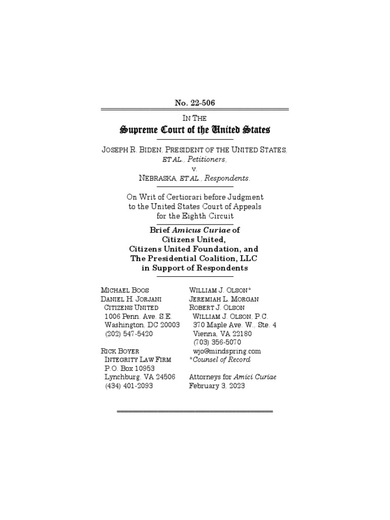CU Amicus Brief - Biden v. Nebraska (Student Loan Cancellation) | PDF ...