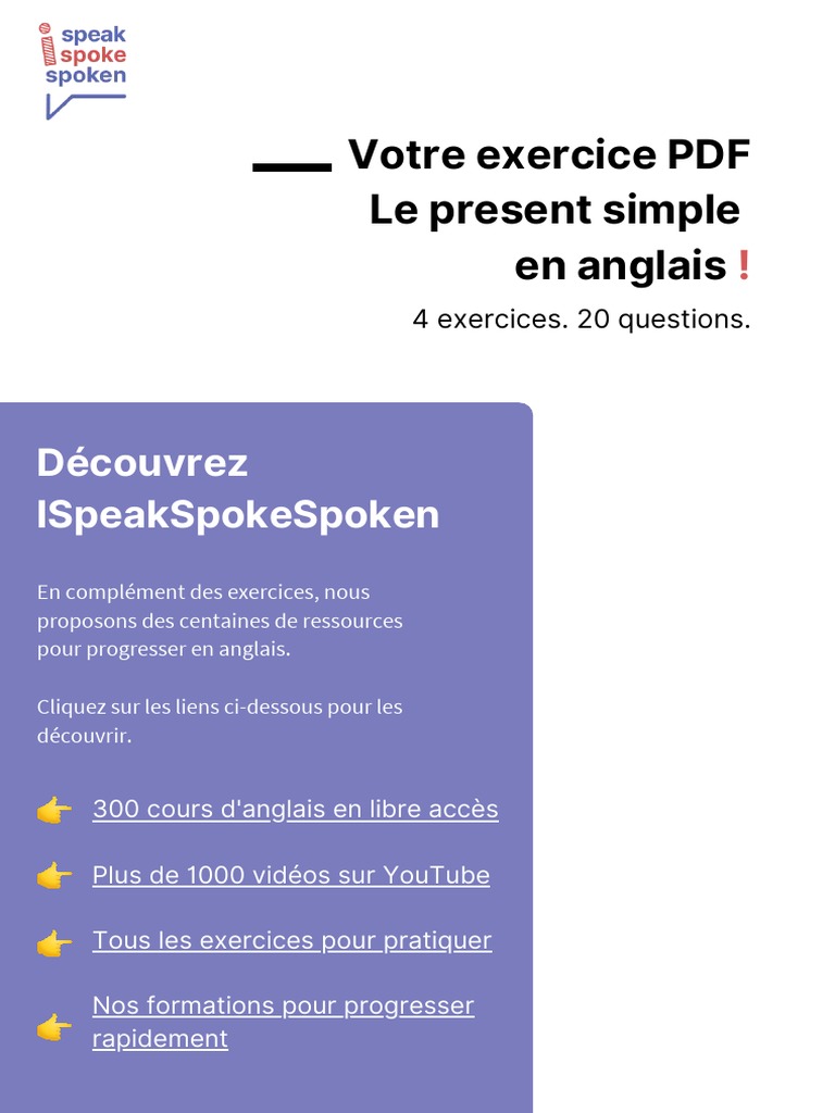 Exercices PDF sur le Présent Simple | PDF | Mécanique du langage ...