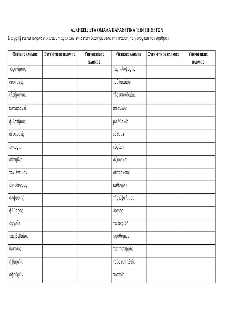 ΑΣΚΗΣΕΙΣ ΣΤΑ ΠΑΡΑΘΕΤΙΚΑ | PDF