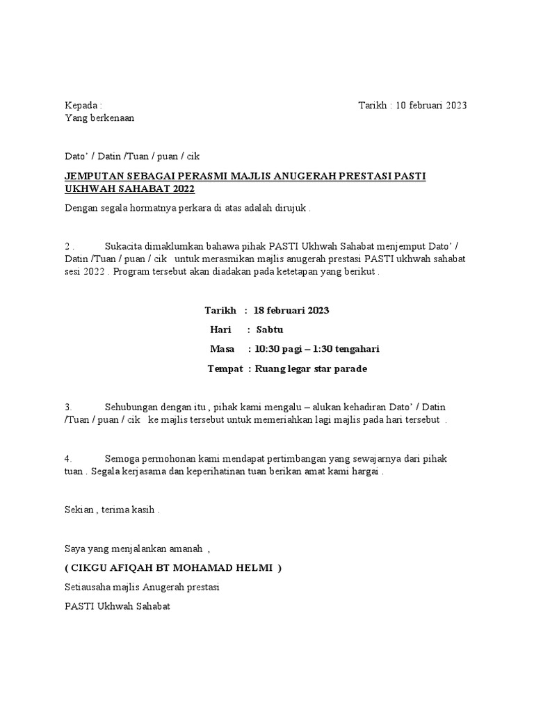 Surat Jemputan Konvo VIP | PDF