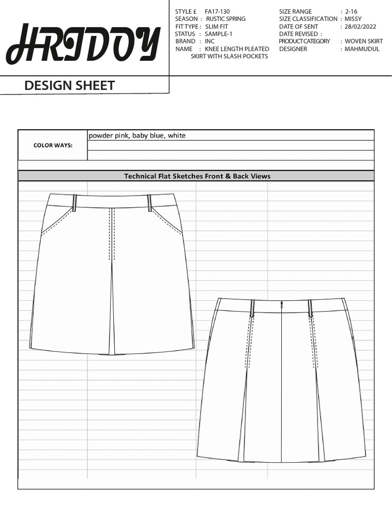 Skirt Tech Pack | PDF | Skirt | Softlines (Retail)