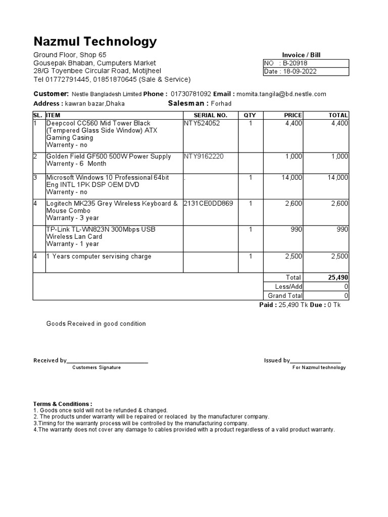 Bill Invoice Personal | PDF | Computer Engineering | Computer Hardware