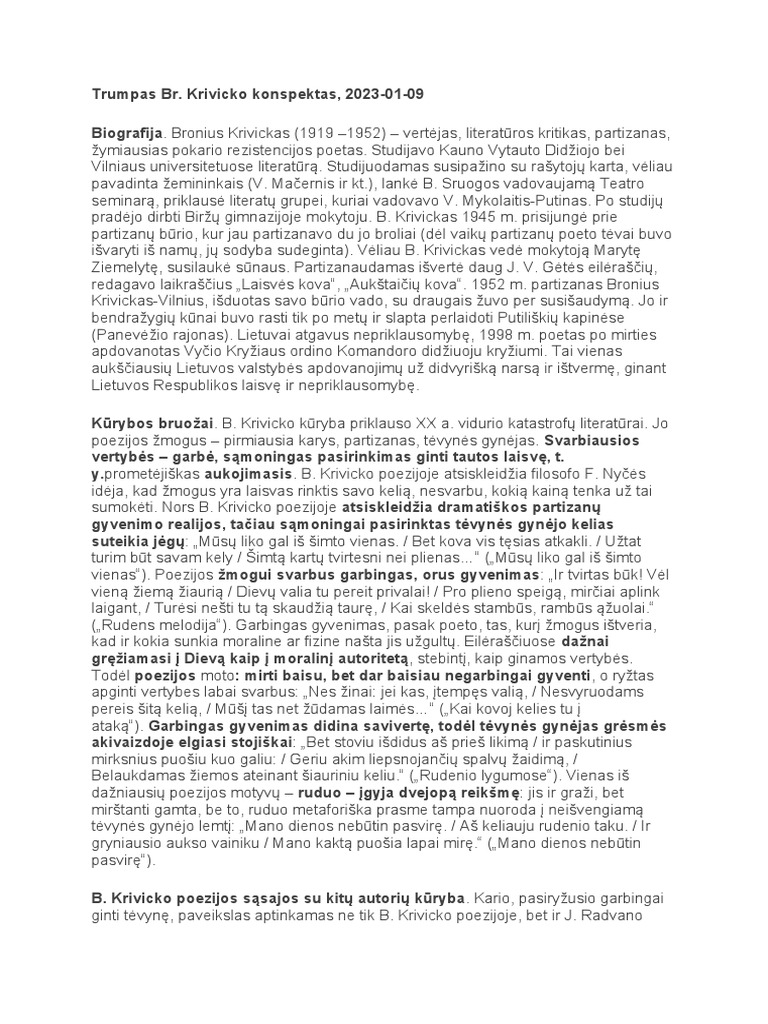 Krivickas Bronius, Konspektas | PDF