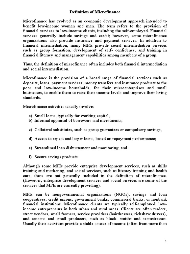 Microfinance-Introduction To Principles of Microfinance | PDF ...