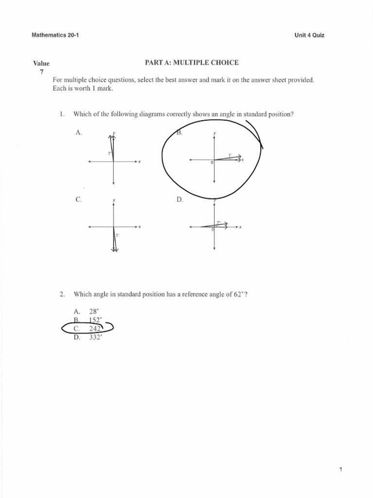 44 Trigonometry Quiz Pdf Pdf Elementary Geometry Elementary 5563