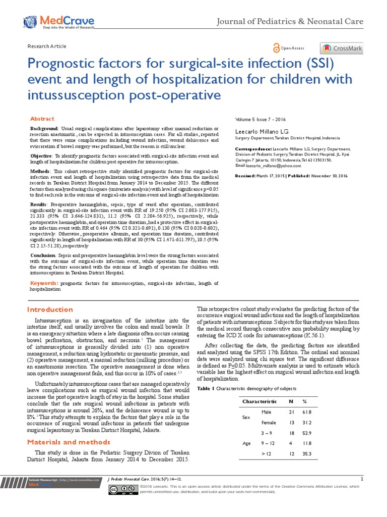 Prognostic Factors For Surgical Site Infection For Children With ...